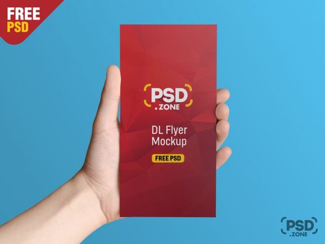 Hand holding DL Size Flyer Mockup – PSD Zone