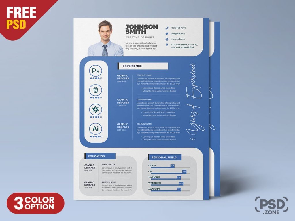 A4 Size Resume CV PSD Template – PSD Zone