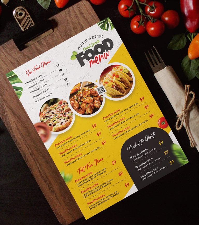 A4 Size Restaurant Food Menu PSD Template – PSD Zone