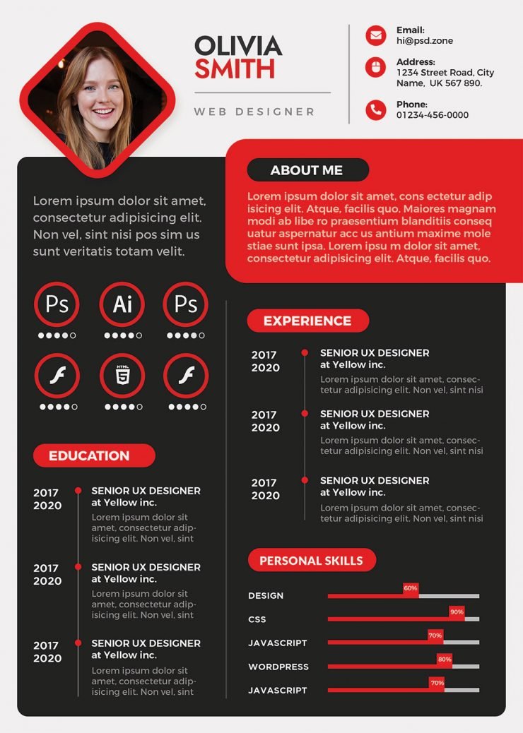 A4 Size Creative Resume CV PSD – PSD Zone
