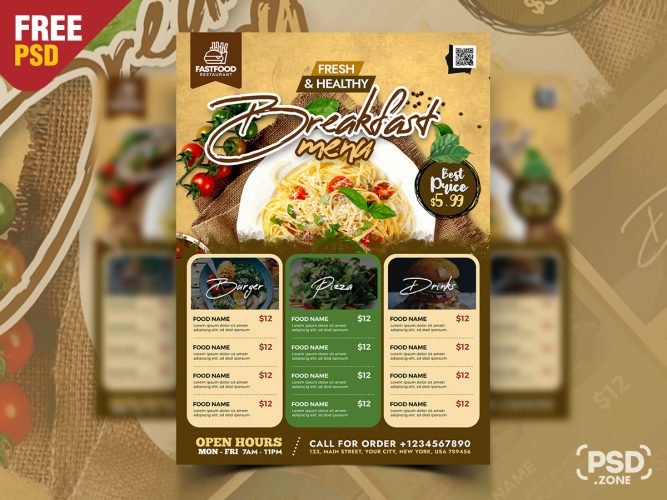 A4 Size Food Menu PSD Template - PSD Zone