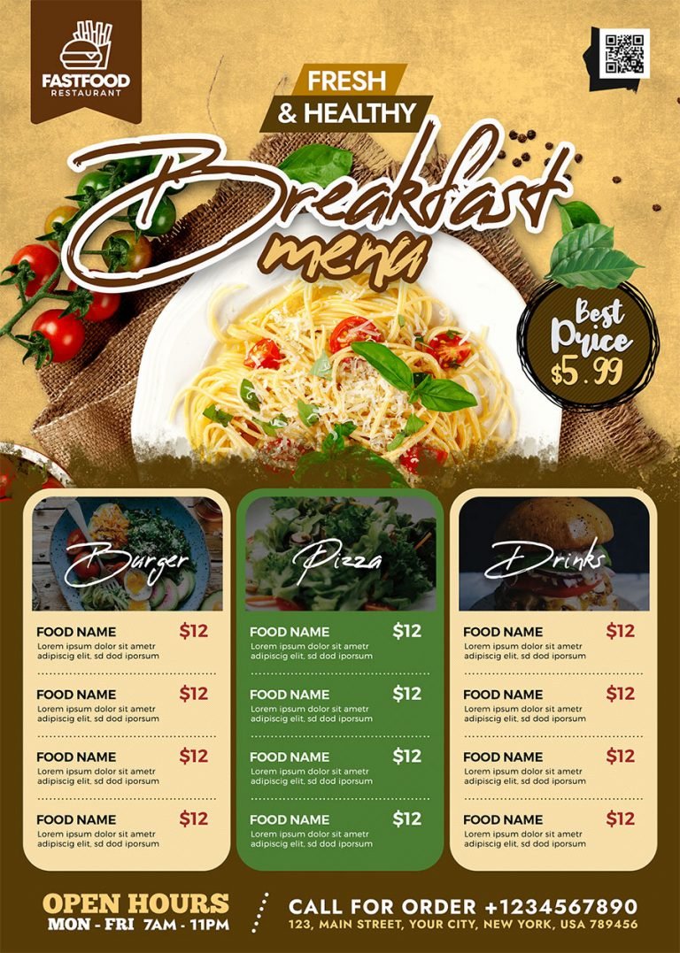 Restaurant Food Business Menu Flyer PSD Template – PSD Zone
