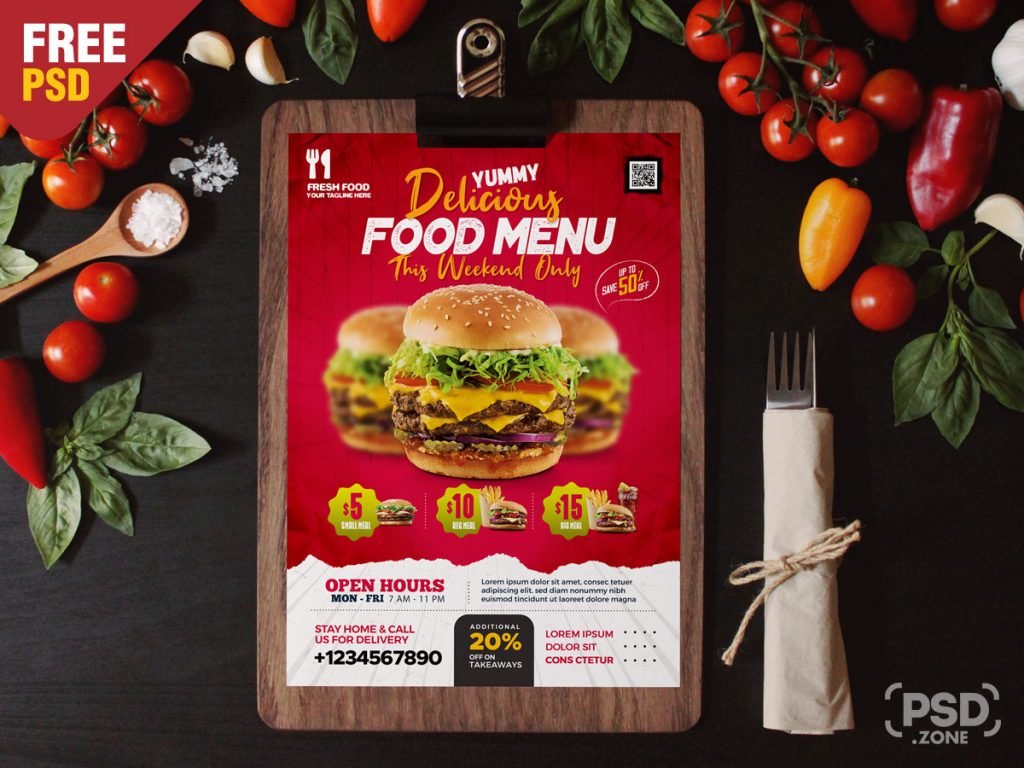 Restaurant Menu promotion Design PSD Template – PSD Zone