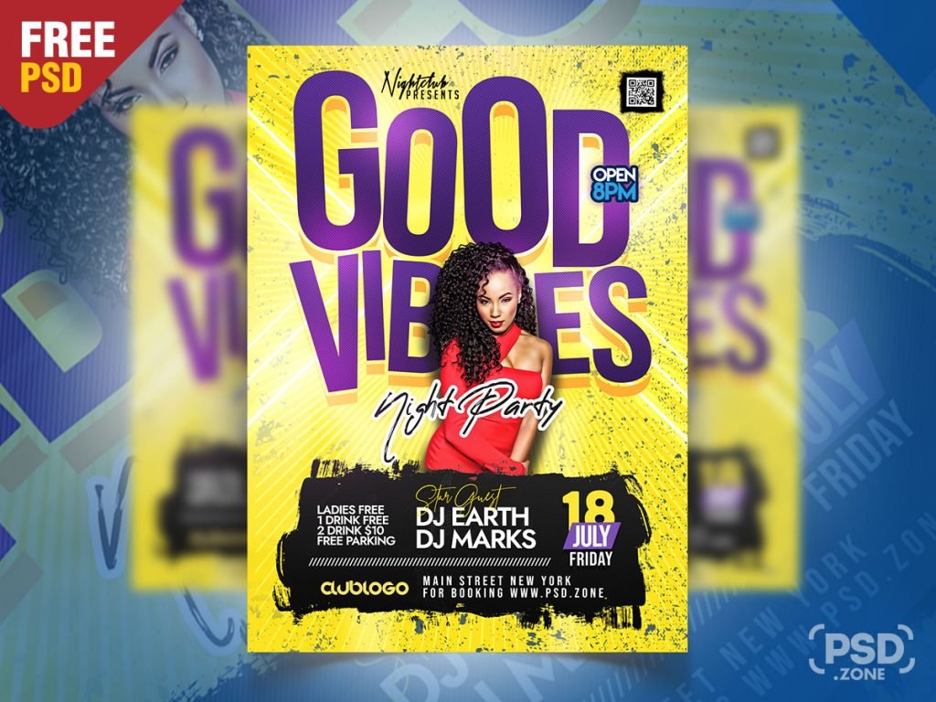 Good Vibes Night Party Flyer PSD – PSD Zone