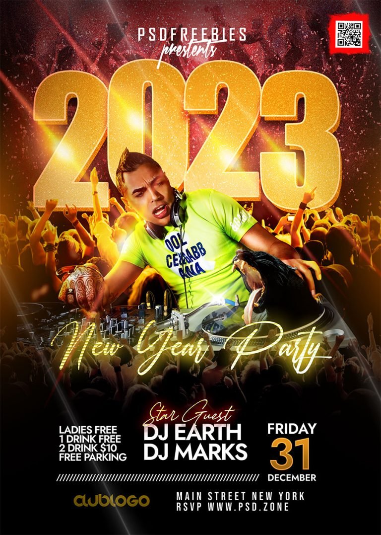 2023 New Year Party Flyer PSD Template - PSD Zone