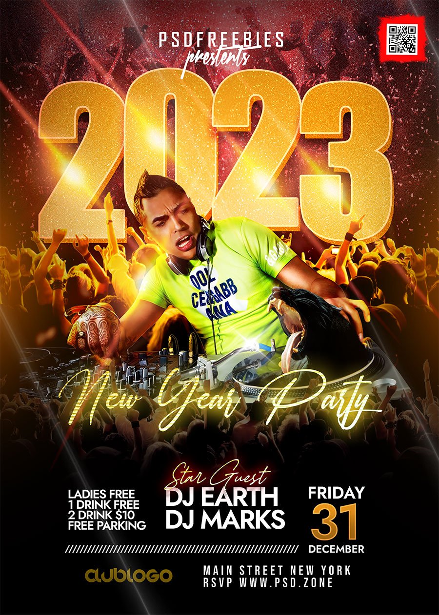 2023 New Year Party Flyer PSD Template - PSD Zone