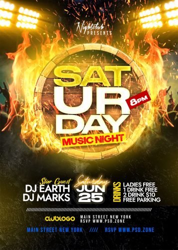 Saturday Music Club Night Party Flyer PSD – PSD Zone