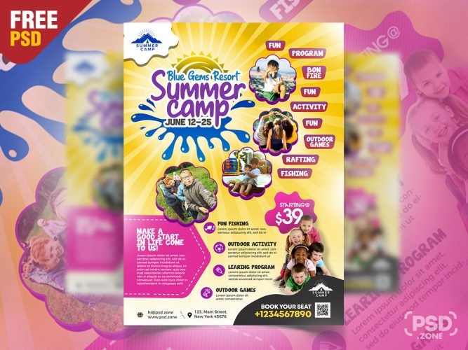 Kids Summer Camp Activities Flyer Template PSD – PSD Zone