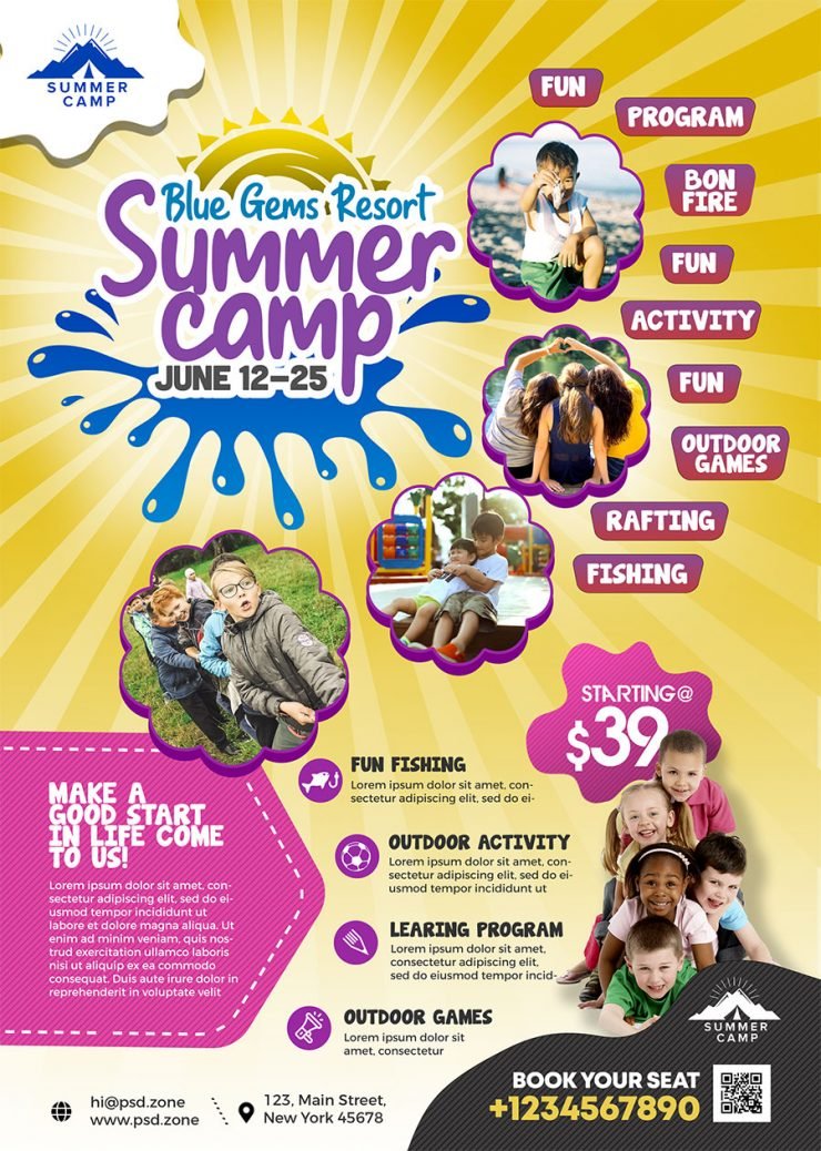 Kids Summer Camp Activities Flyer Template PSD – PSD Zone
