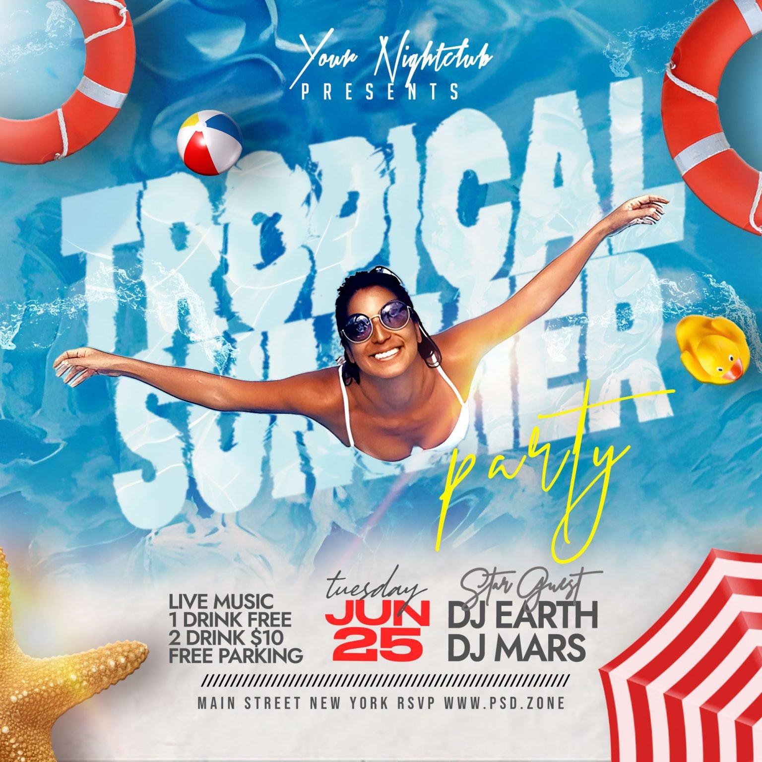 Tropical Party Night Club Instagram Post PSD - PSD Zone