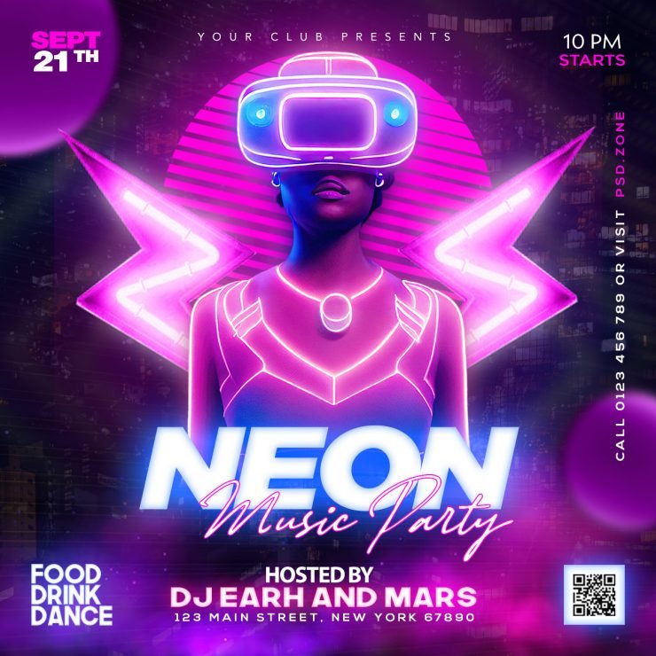 Neon Music Party Social Media Post PSD – PSD Zone