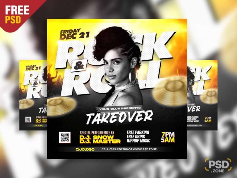 Rock and roll takeover party social media post PSD – PSD Zone