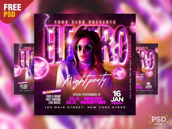 Electro night party instagram post PSD – PSD Zone