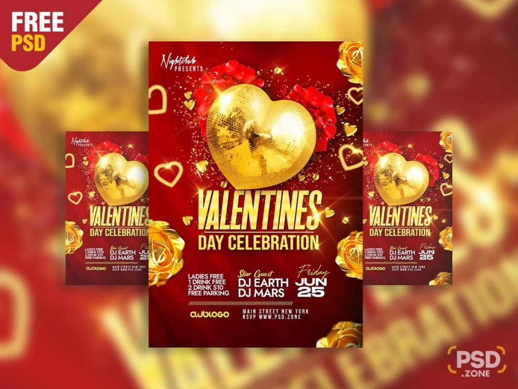Valentines day celebration party flyer PSD – PSD Zone