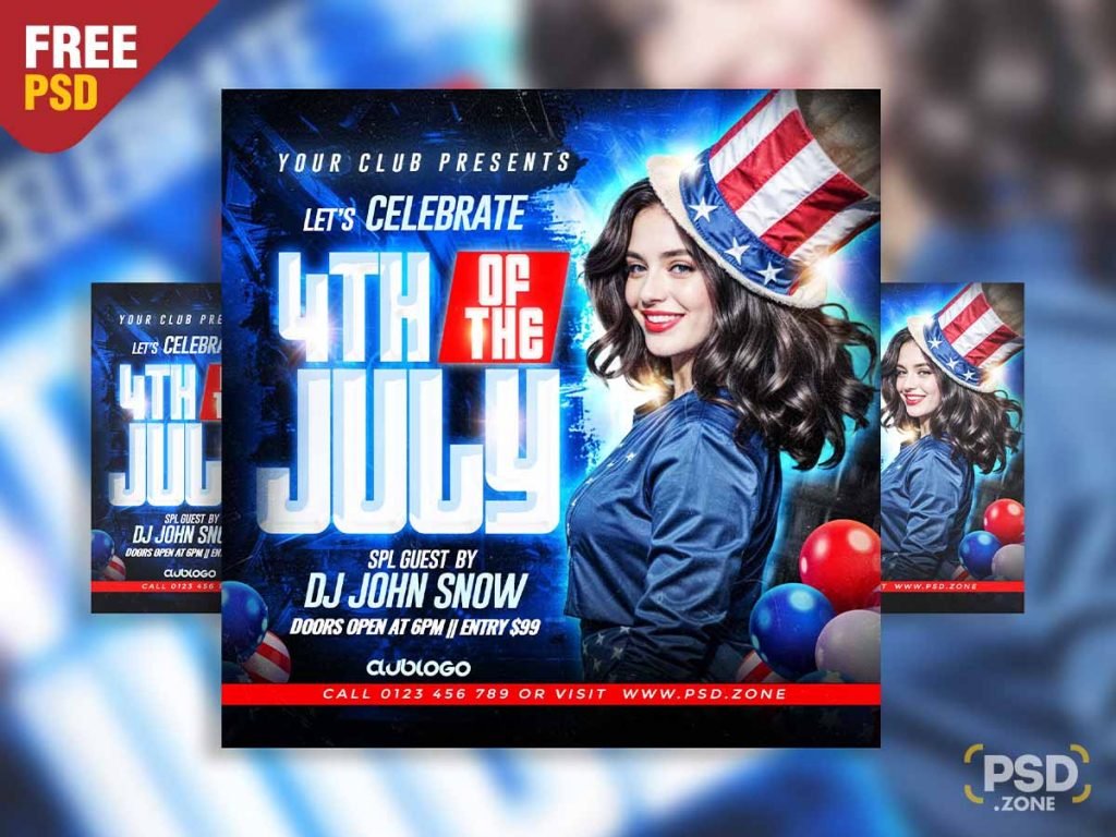 4th of july celebration instagram post PSD - PSD Zone
